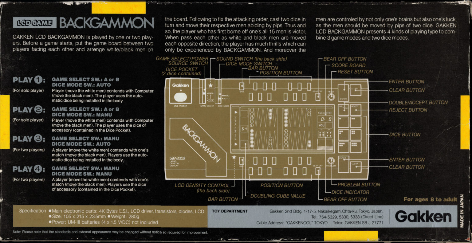 Gakken Backgammon – Electro-Gammon.net