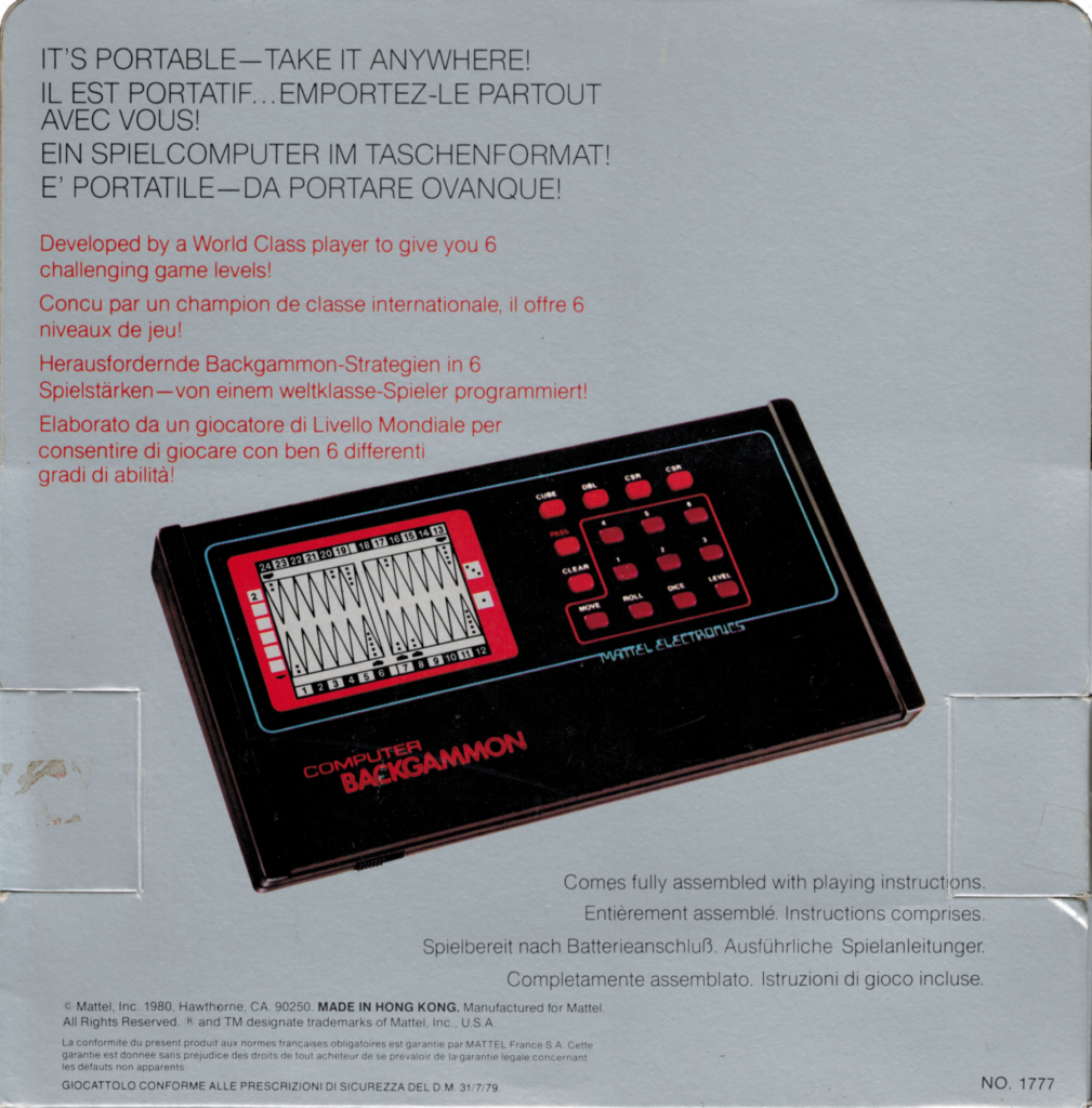 Mattel Computer Backgammon – Electro-Gammon.net